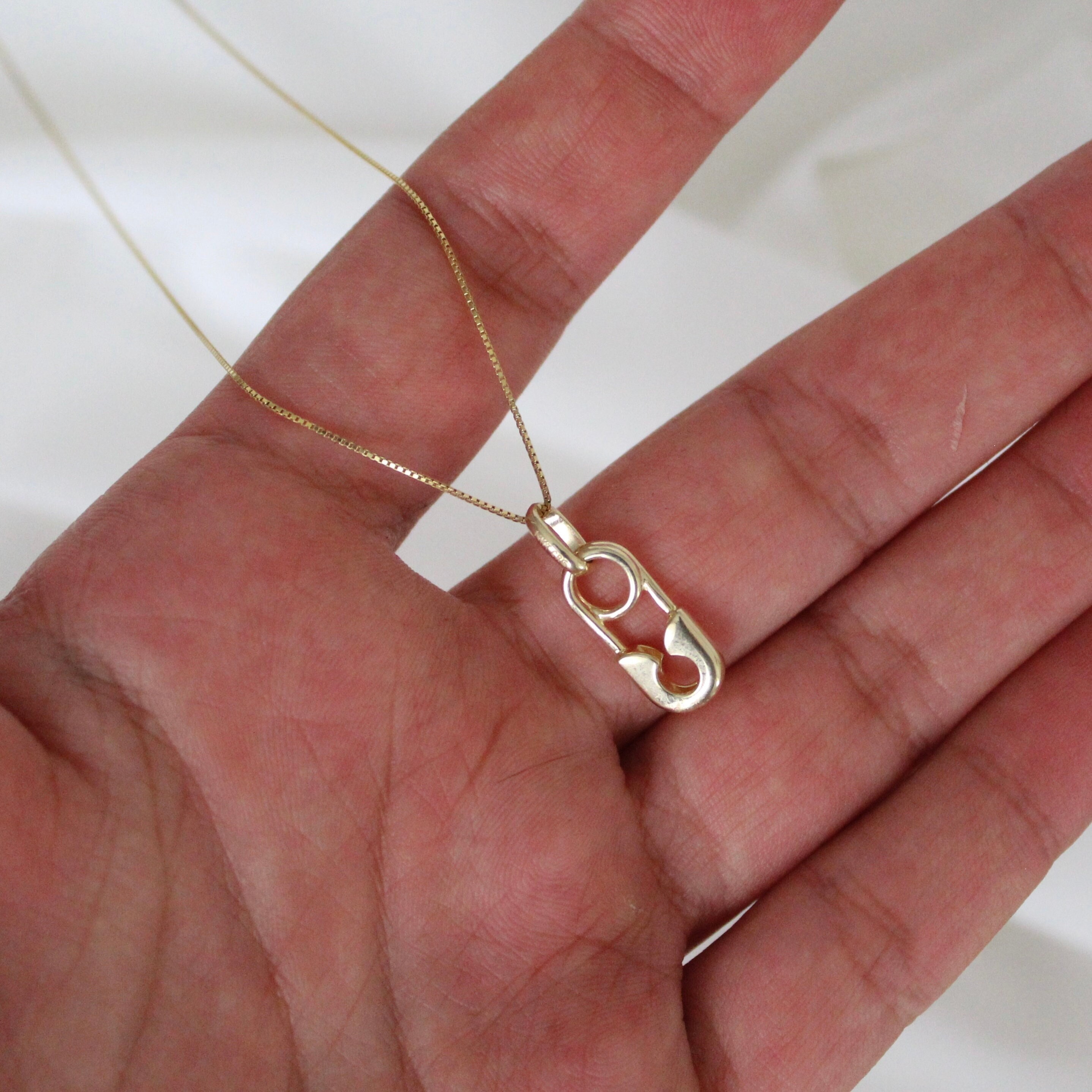 Solid Gold Protection Necklace - 14K Gold Safety Pin Necklace - Evil ...