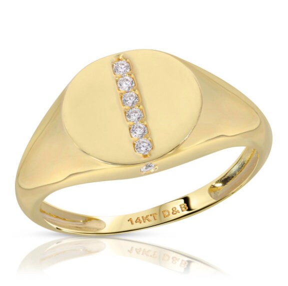 14K Round Signet Ring 14k Gold Signet Ring Gold Pinky Ring 14K | Etsy