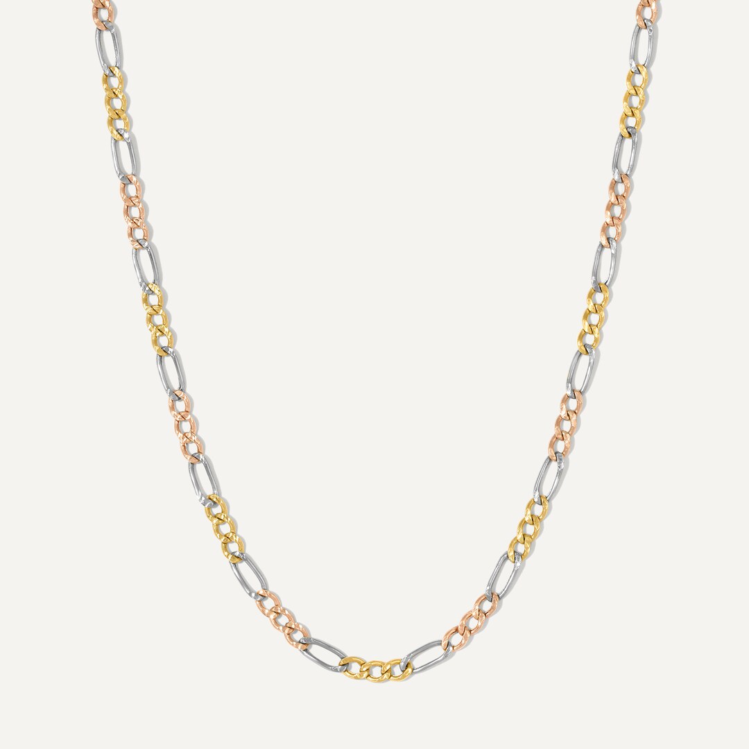 Tri Color Figaro Chain, 14k Tri Color Figaro Chain, 14k Lightweight ...