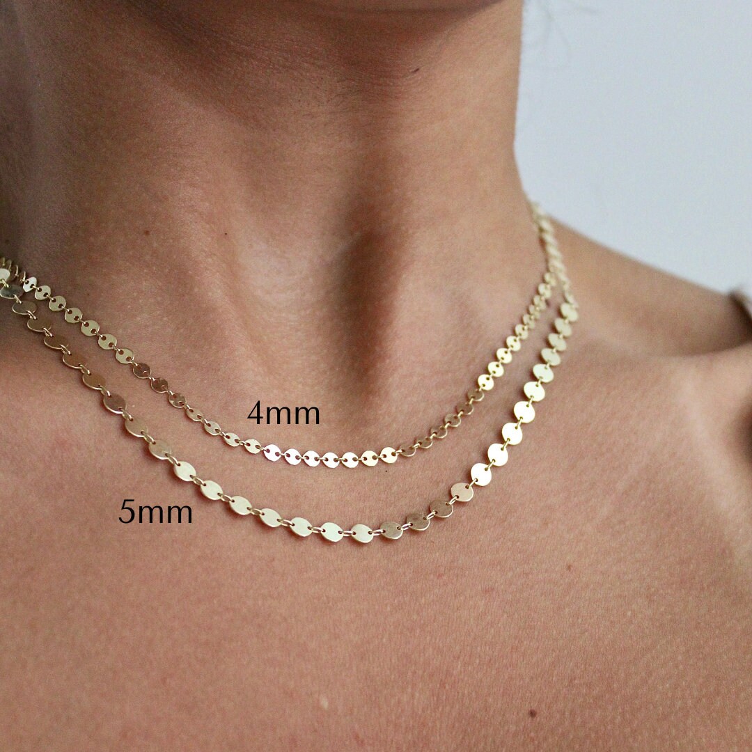 Solid 14K Gold Chain Choker Mirror Link Chain, 4mm & 5mm Gold Mirror ...