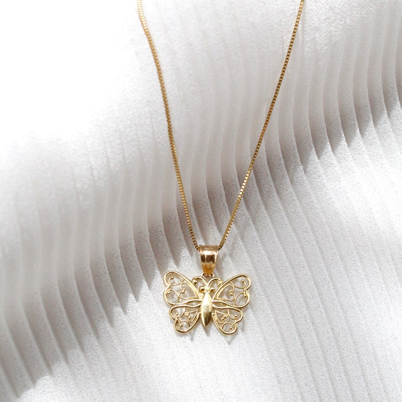 14k Yellow Gold Butterfly Necklace, 14K Gold Fancy Butterfly Necklace ...
