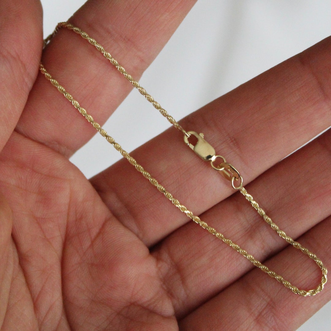 Solid 14K Gold Rope Chain Bracelet - Thin Rope Bracelet, Gold Bracelet ...
