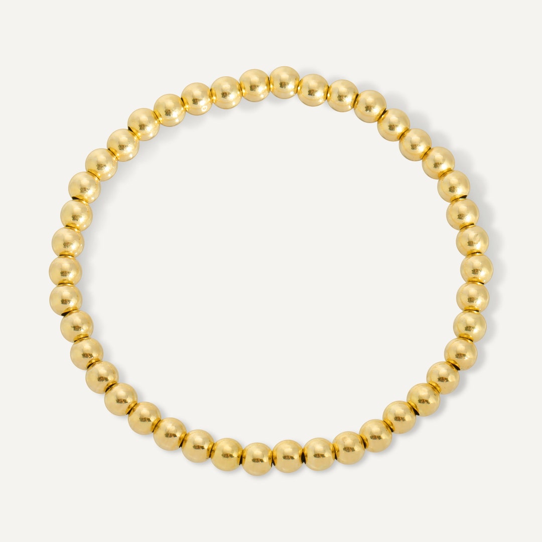 14K Solid Gold 4mm Beaded Bracelet - 14k Gold Beaded Stacking Bracelet ...