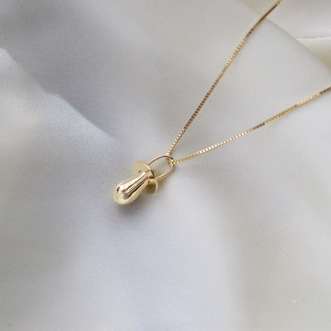 14k Solid Yellow Gold Italian Baby Pacifier Polished Necklace, 14K Gold ...