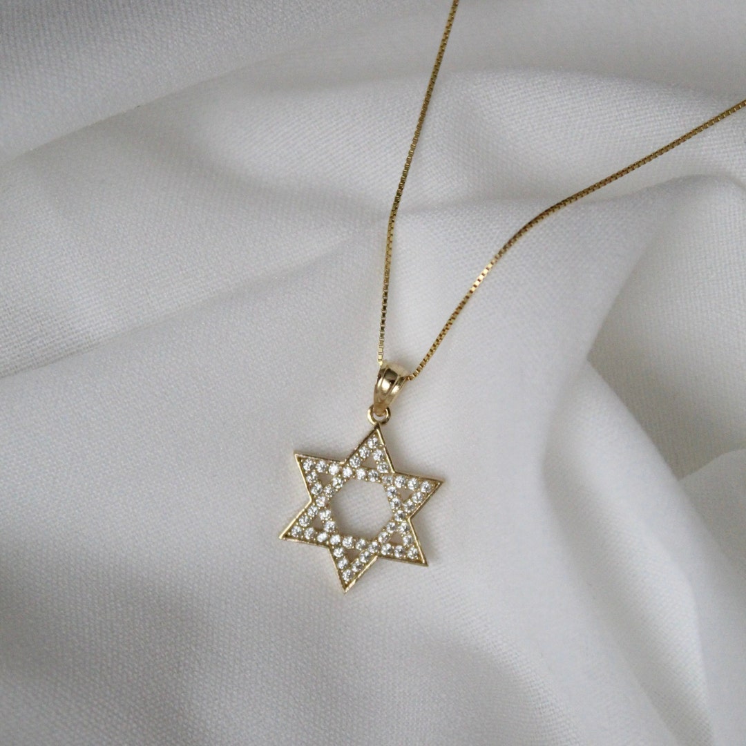 14K Solid Gold Star of David Necklace, Gold Magen David, Tiny Gold Star ...