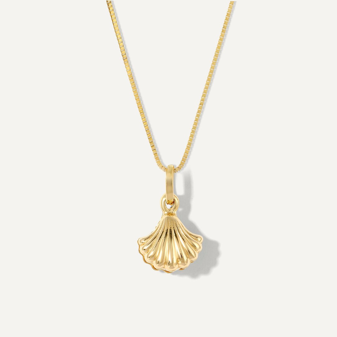 14K Gold Seashell Necklace With Pearl, Pearl Necklace Charm, 14k Gold ...