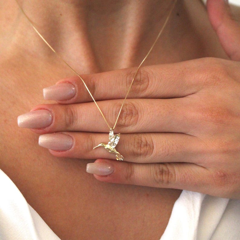 Humming Bird Pendent Necklace, 14k Solid Yellow Gold Dainty Bird ...
