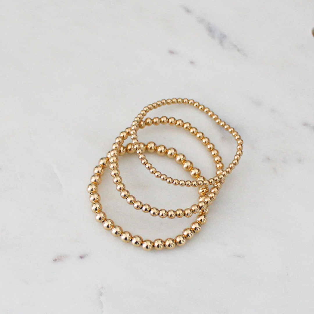 14K Solid Gold 5mm Beaded Bracelet - Beaded Stacking Bracelet - 5mm ...