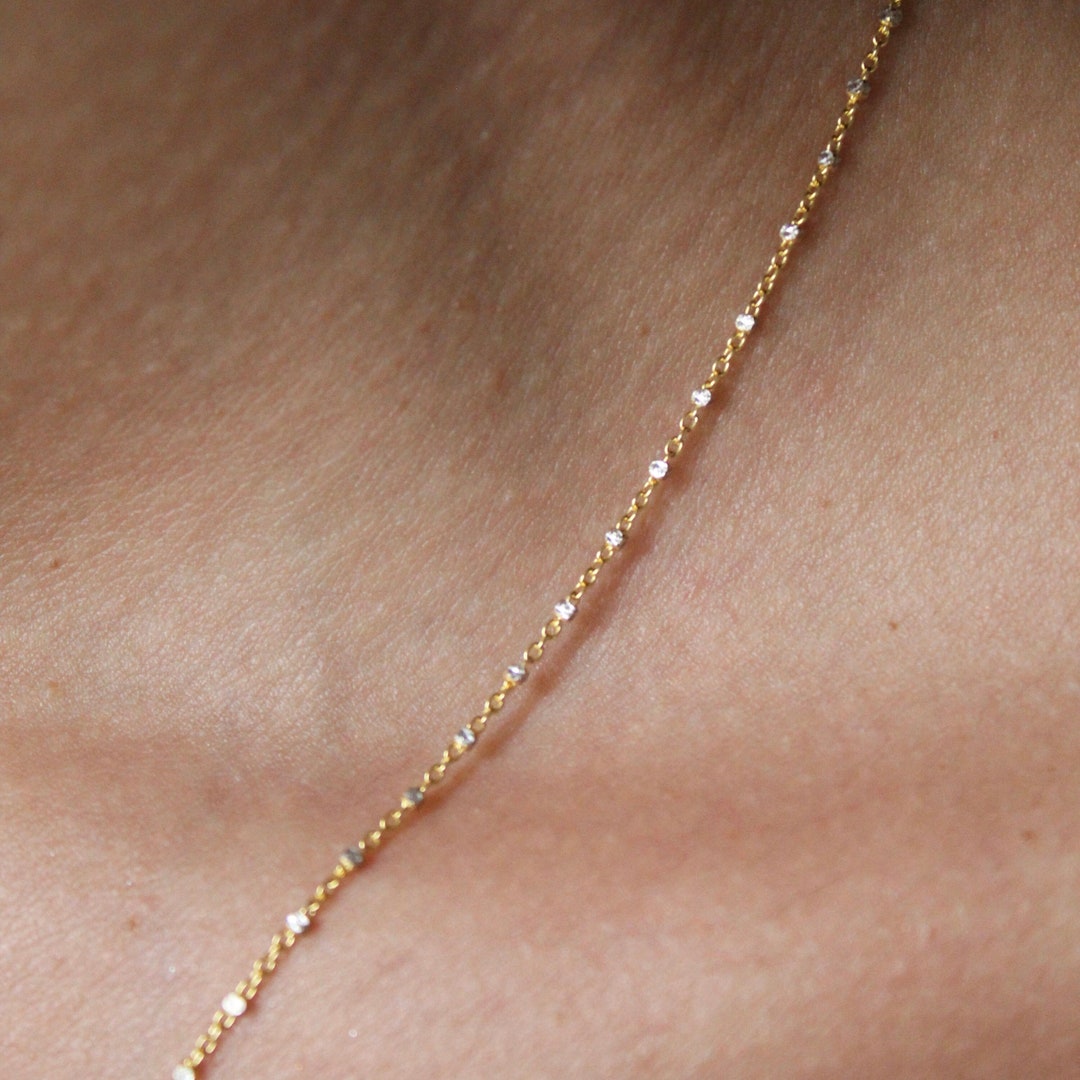 14K Gold Ball Chain - Solid Gold Satellite Chain - 14K Gold Beaded ...