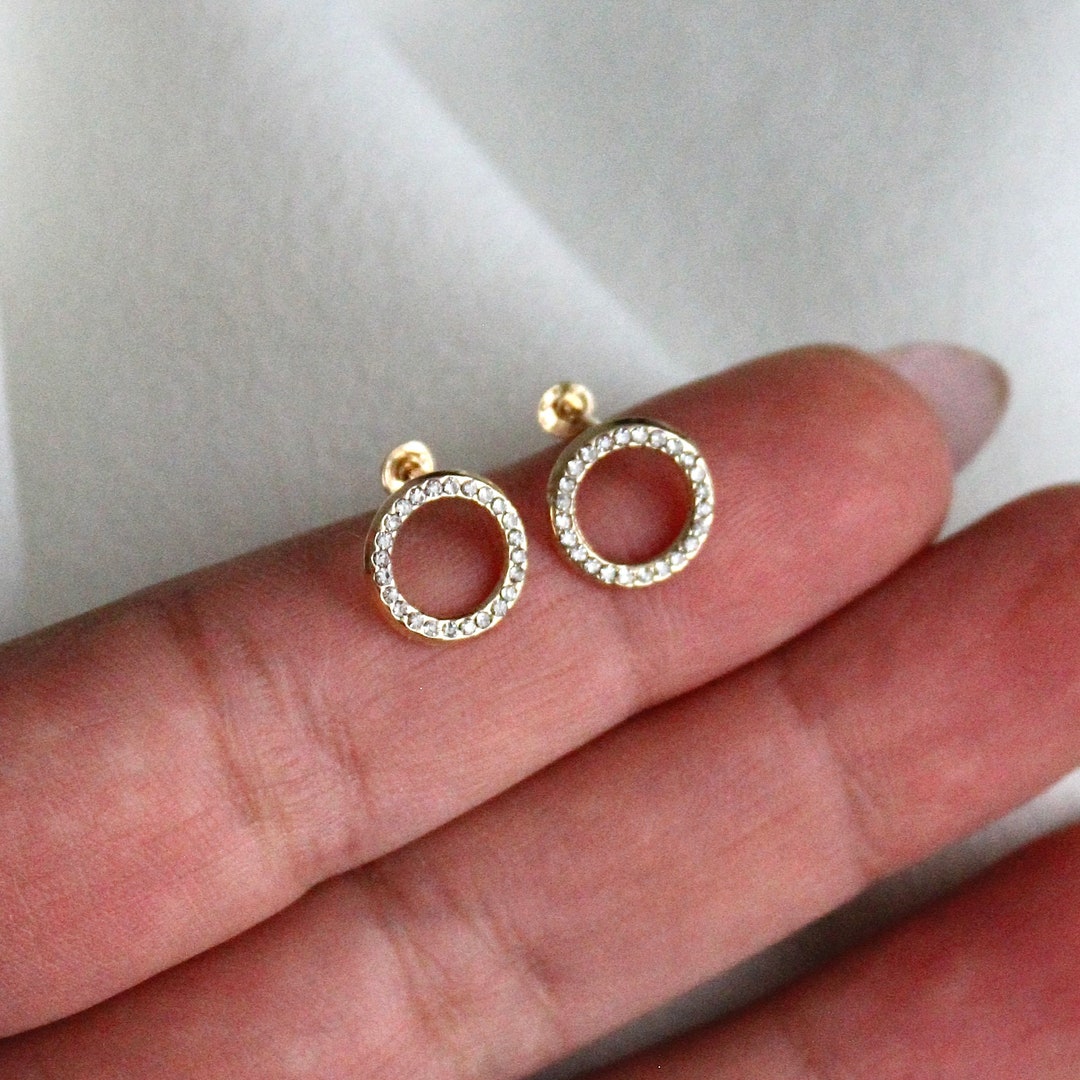 14K Solid Gold Stud, Stud Earring With Diamonds, Minimalist Stud ...