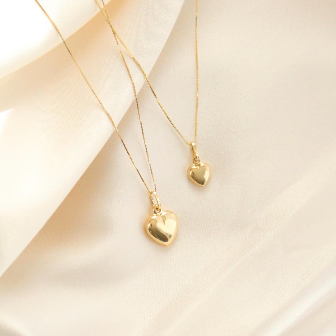 14KT Gold Heart Charm | Puffed Heart Charm | Small Heart Charm | Real ...