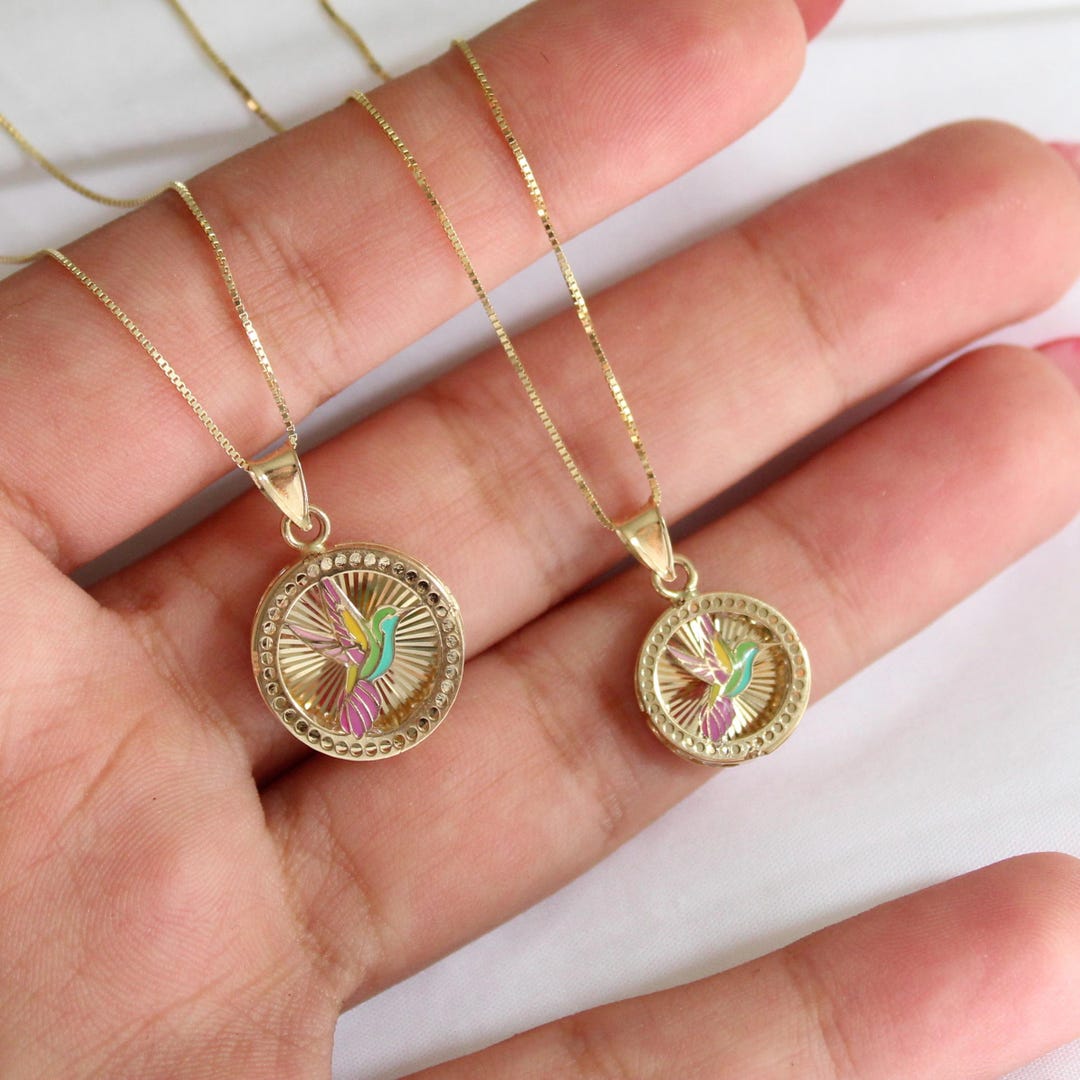 14k Gold Diamond Hummingbird Necklace: Petite Bird Pendant, Hummingbird ...