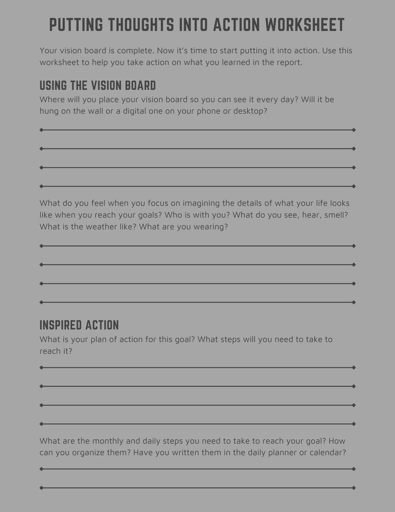 Vision Board Worksheets Checklists And Vision Board Etsy