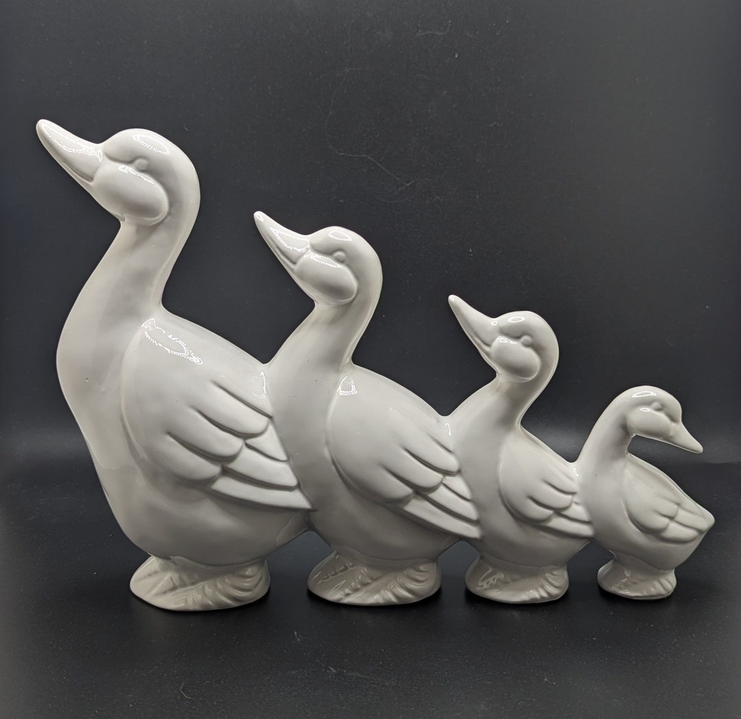 Vintage White Ceramic Geese in a Row Figurine - Etsy