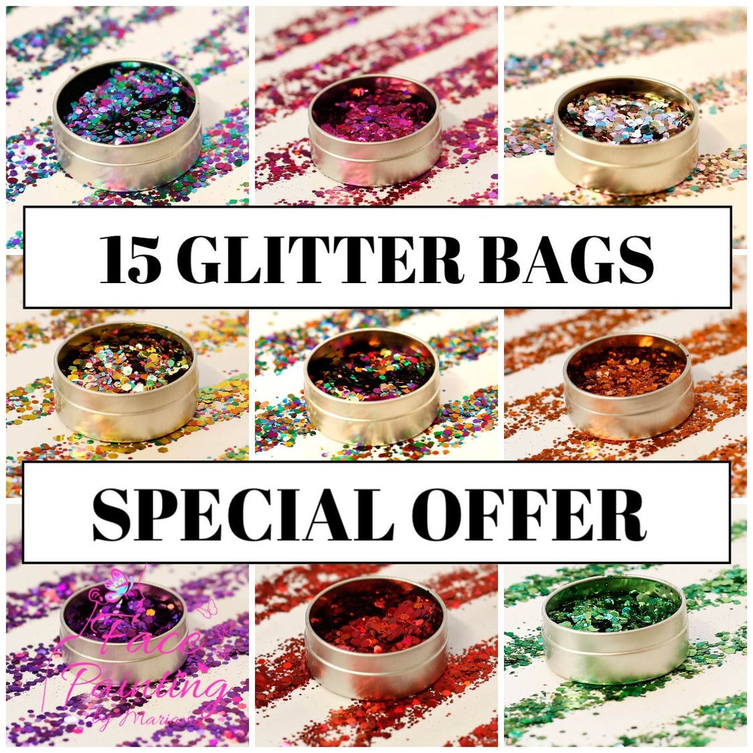 GLITTER SET X 15 Bags of Chunky Glitter. Rainbow/multicoloured, Bundle ...