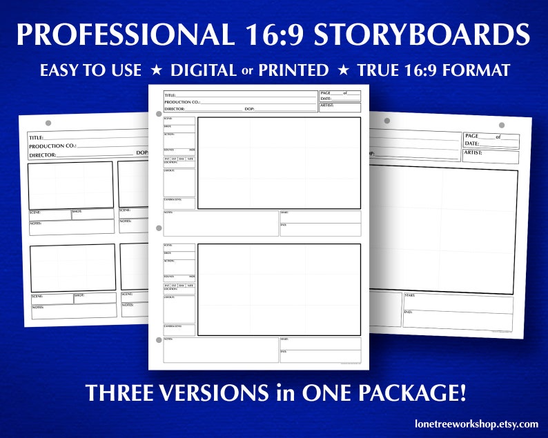 Professional 16:9 Storyboard Template for Film Making - 8.5x11 Paper ...