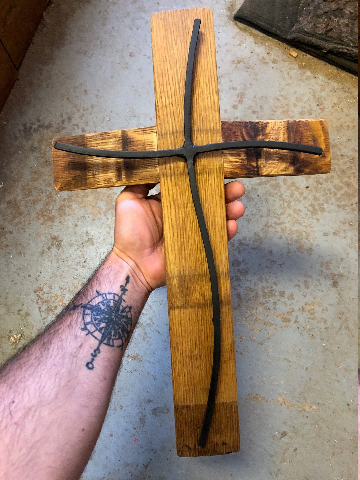 Rustic WAVE Cross on Wine Barrel Cross | Etsy