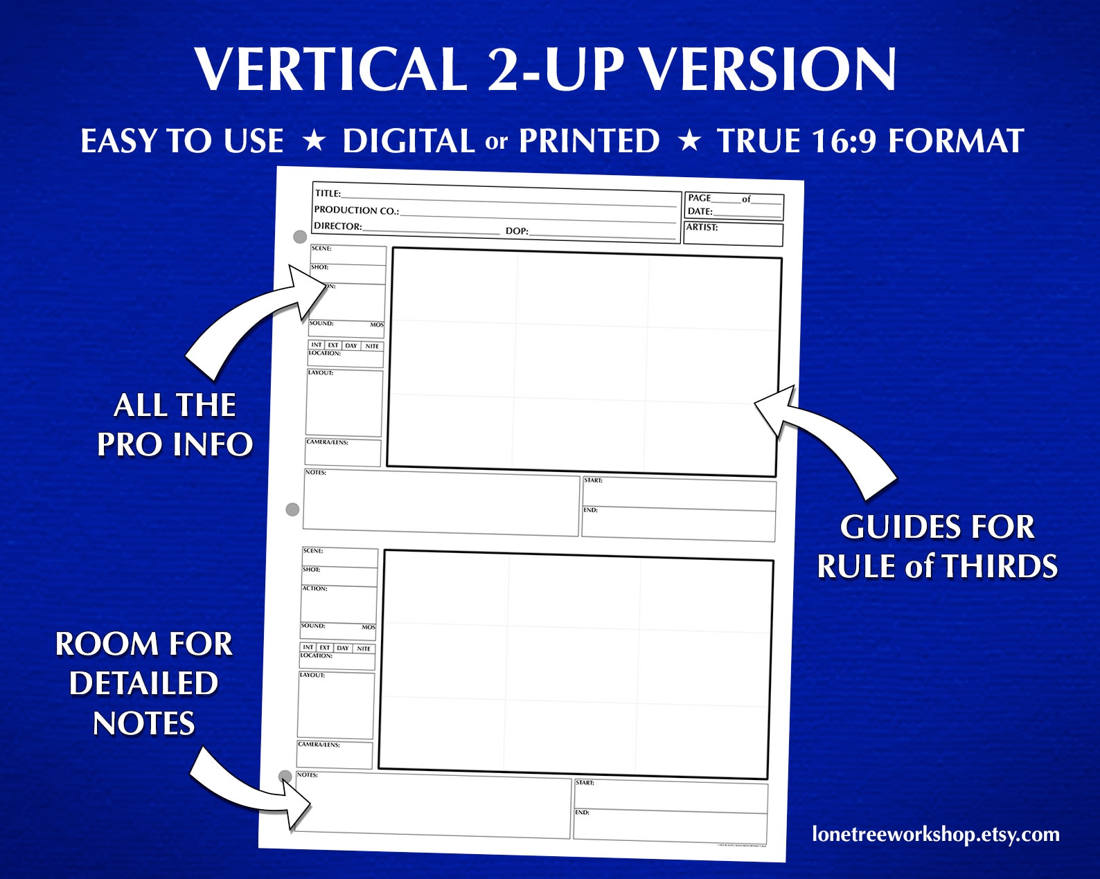 Professional 16:9 Storyboard Template for Film Making - 8.5x11 Paper ...