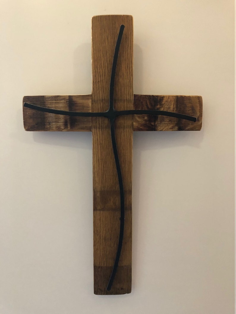 Rustic WAVE Cross on Wine Barrel Cross - Etsy