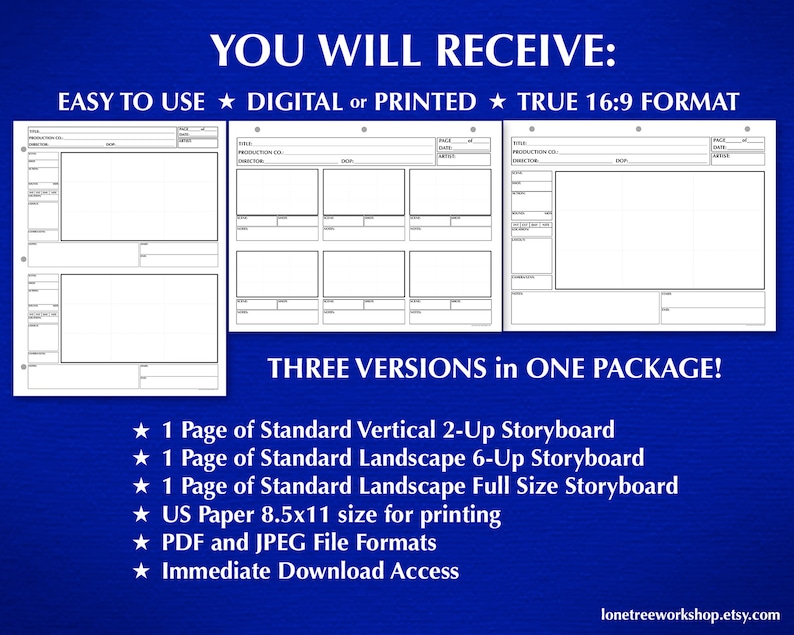 Professional 16:9 Storyboard Template for Film Making - 8.5x11 Paper ...