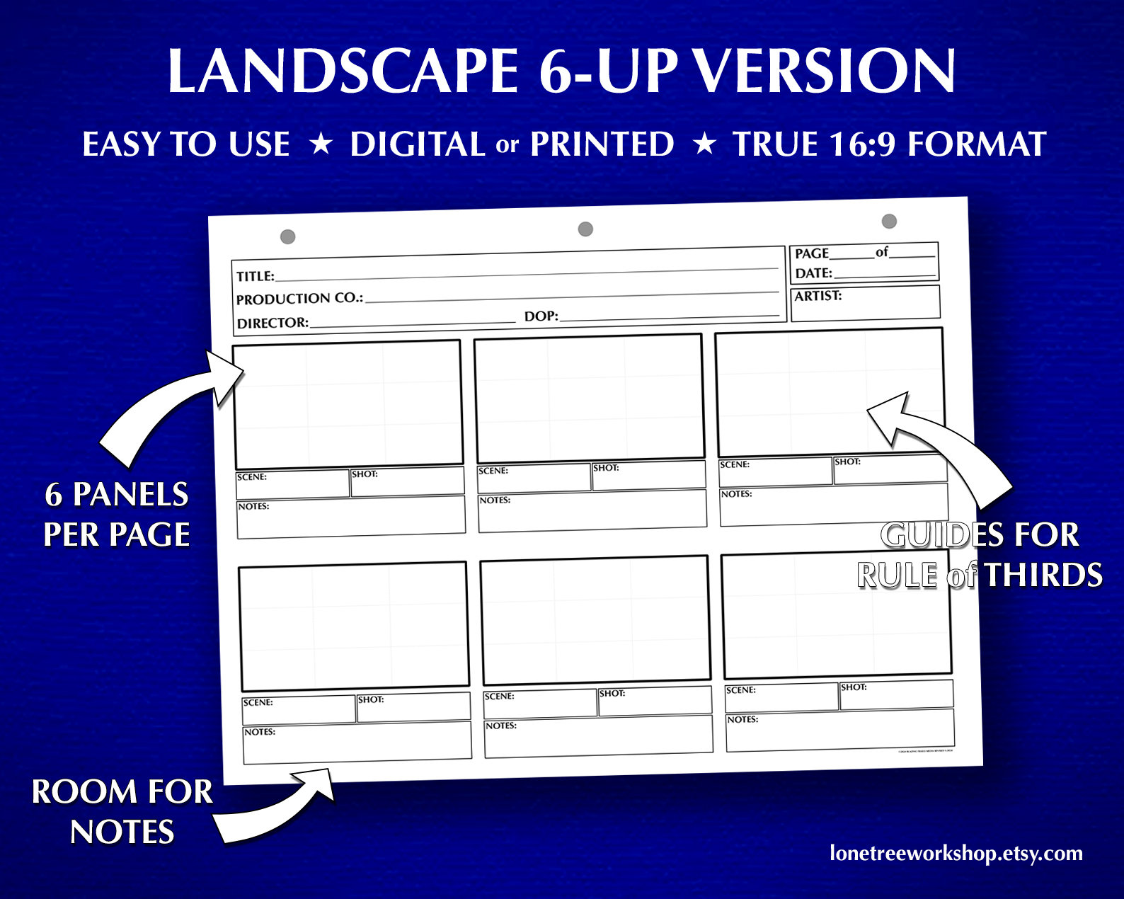 Professional 16:9 Storyboard Template for Film Making - 8.5x11 Paper ...