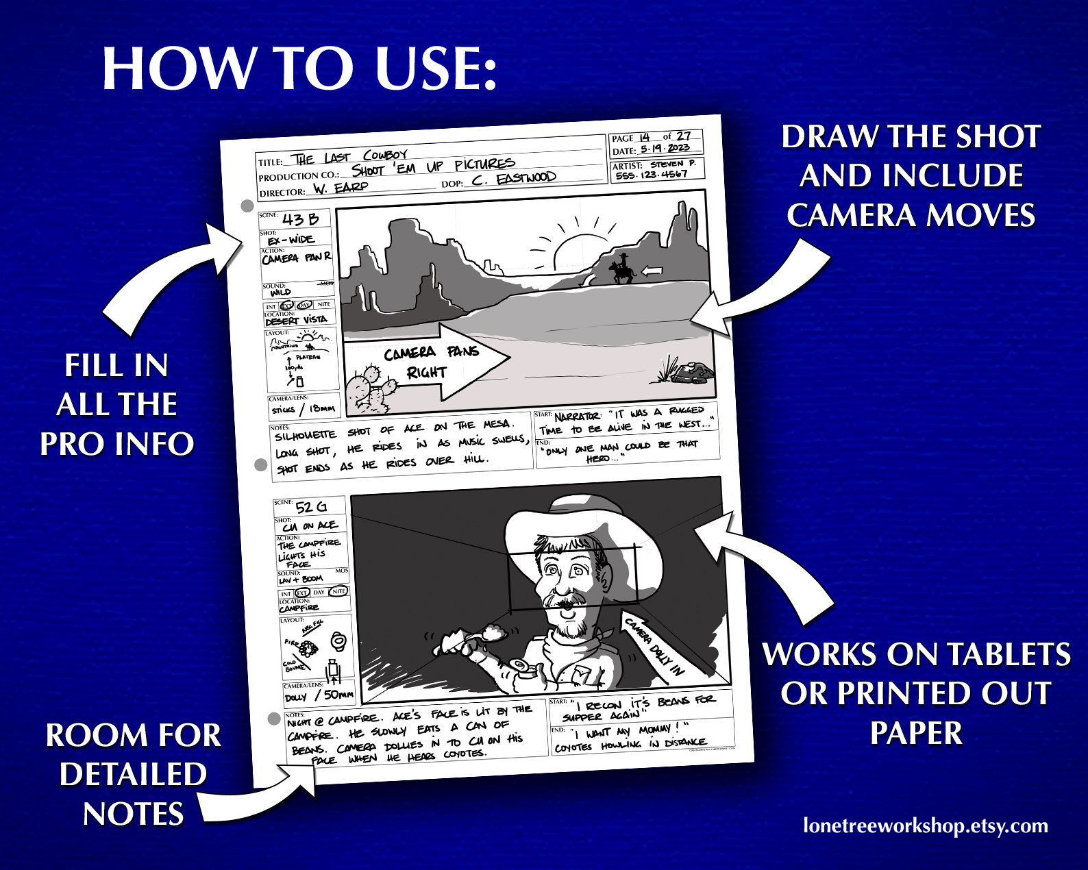 Professional 16:9 Storyboard Template for Film Making - 8.5x11 Paper ...