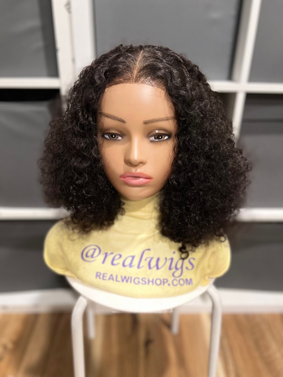 Elegantwigs 14" Black Handmade Human Hair Curly Wig With a Wig Cap ...