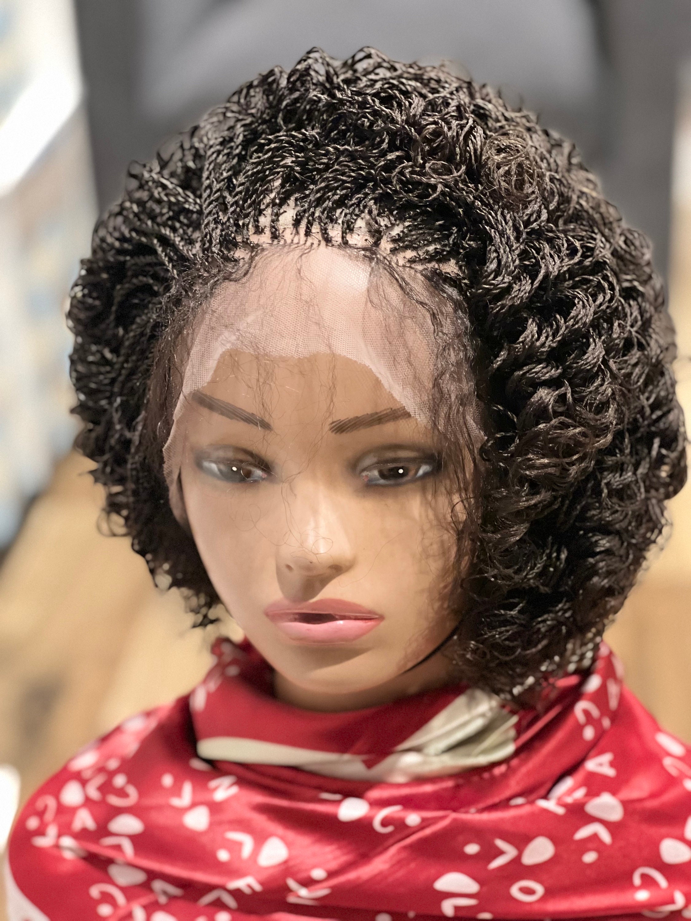 Elegantwigs Black Braided Micro Curly Twist Wig Made on a Full Lace ...