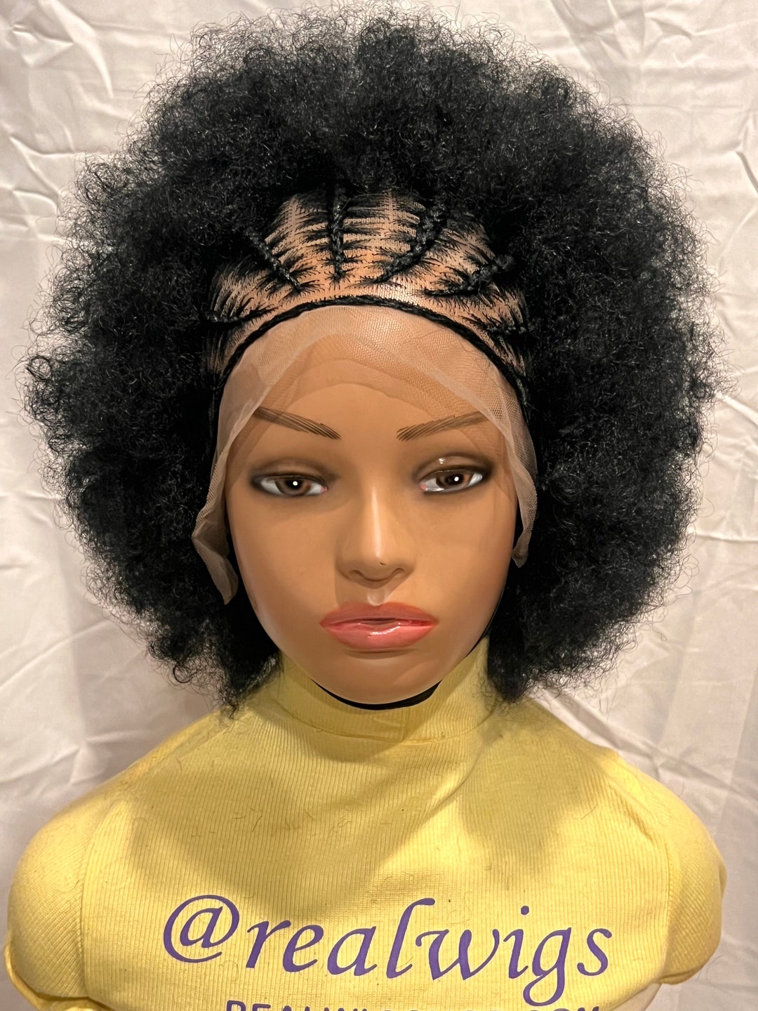 Handmade Black Afro Wig: Cornrow Stitch, Lace Frontal - Etsy