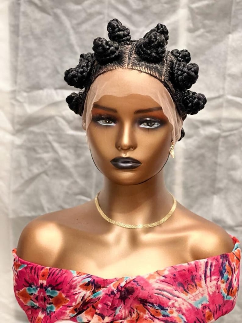 Handmade Black Braided Bantu Knot Wig: Full Lace Protective Style - Etsy