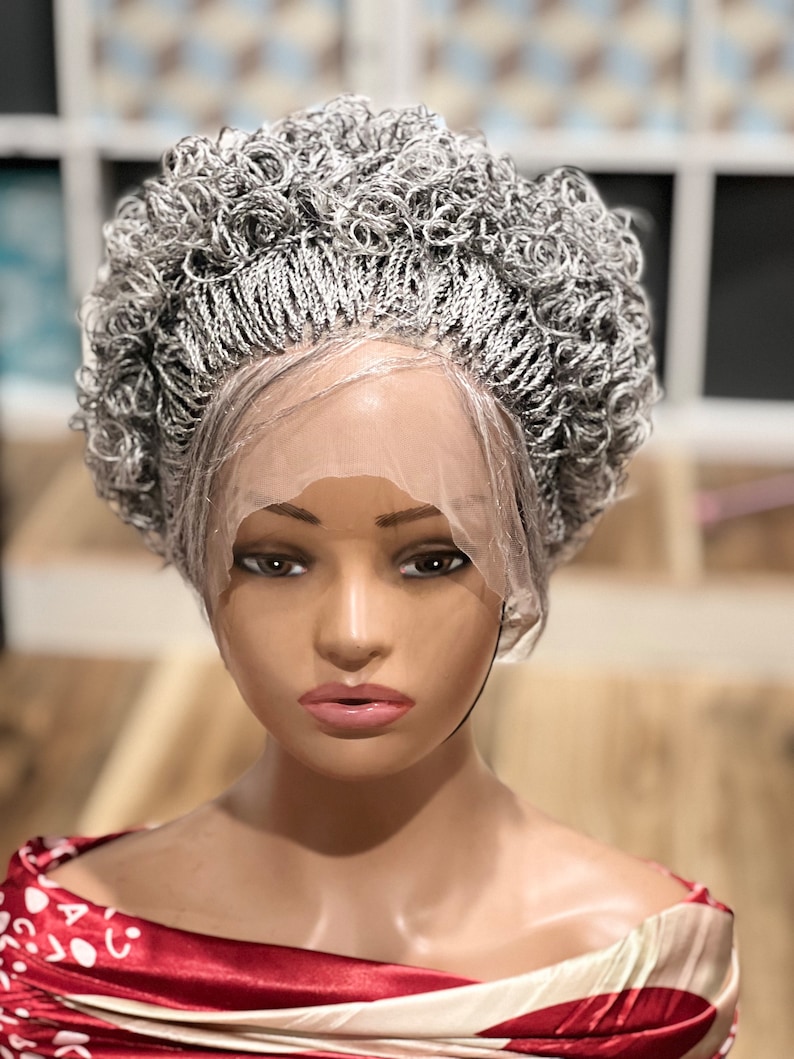 Elegantwigs Gray Braided Micro Curly Twist Wig Made on a Full Lace Lace ...