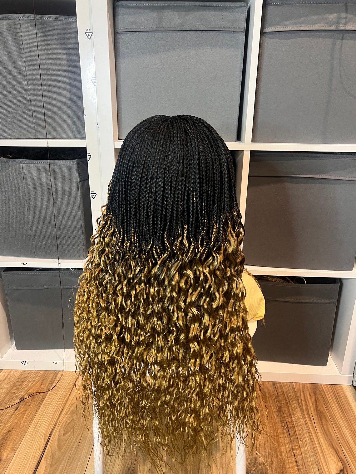 Elegantwigs 22" Black and Gold Handmade Two-tone Braided Wig With Curly ...