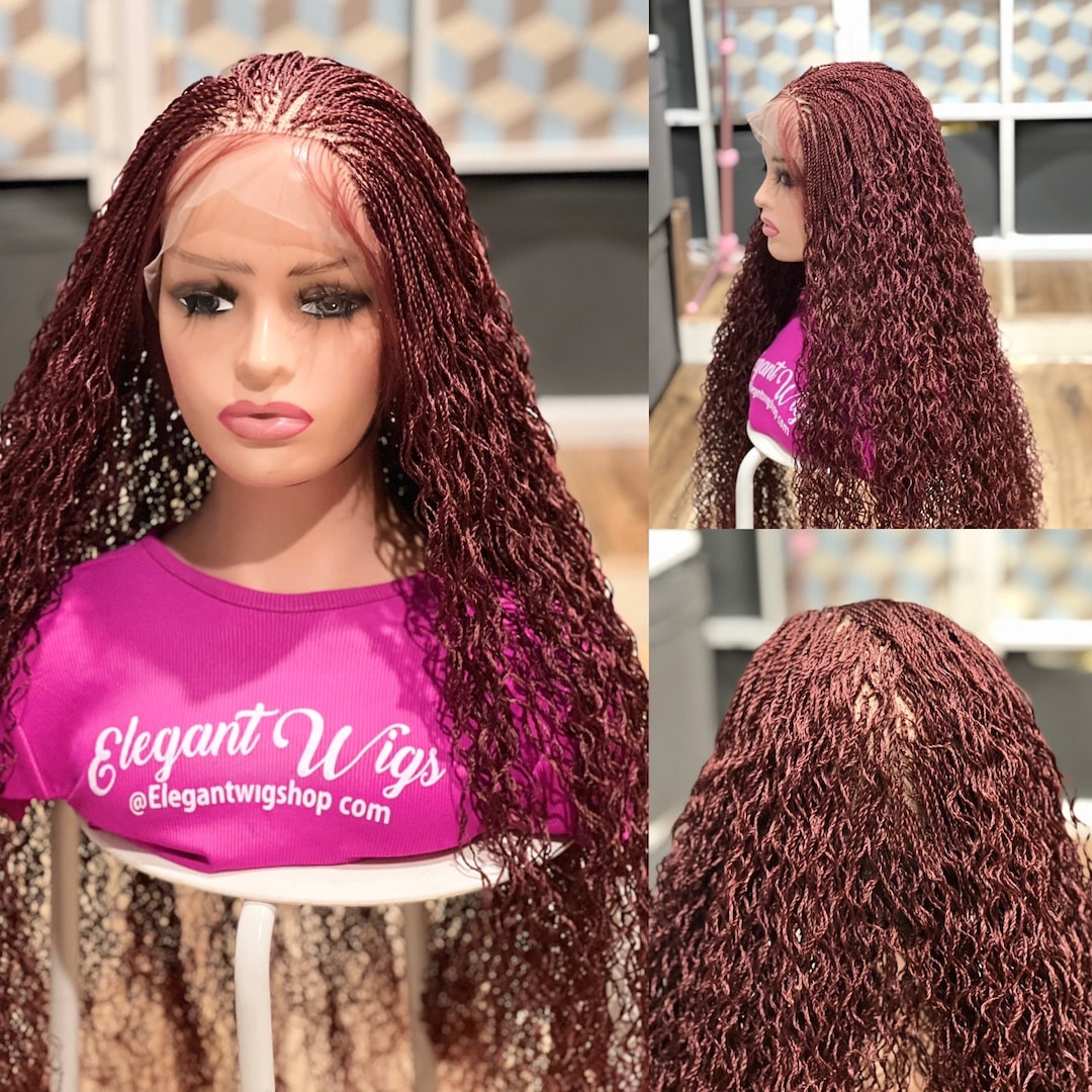Elegantwigs 30 Burgundy Braided Water Wave Wig Made on a Full Lace just ...