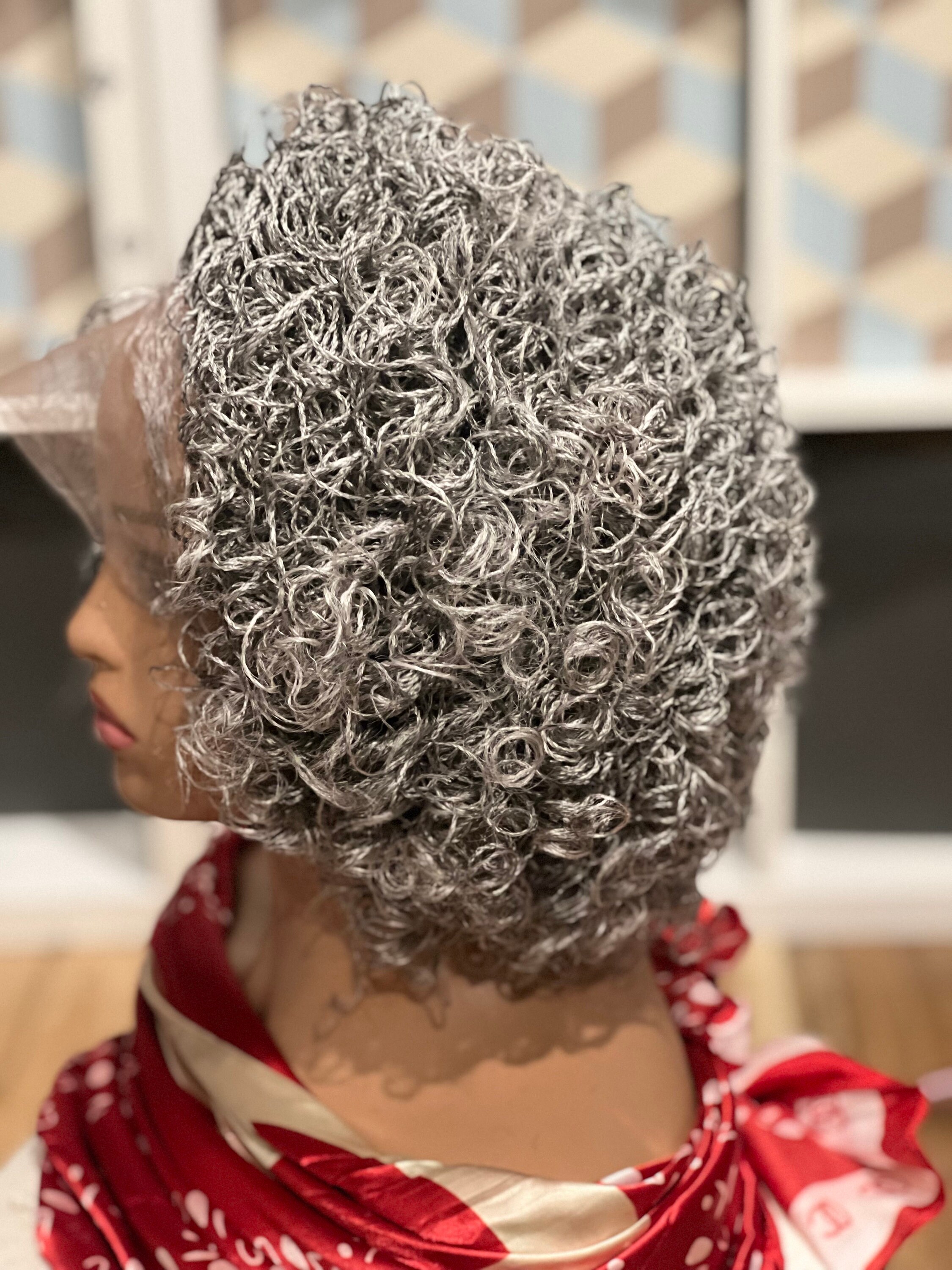 Elegantwigs Gray Braided Micro Curly Twist Wig Made on a Full Lace Lace ...
