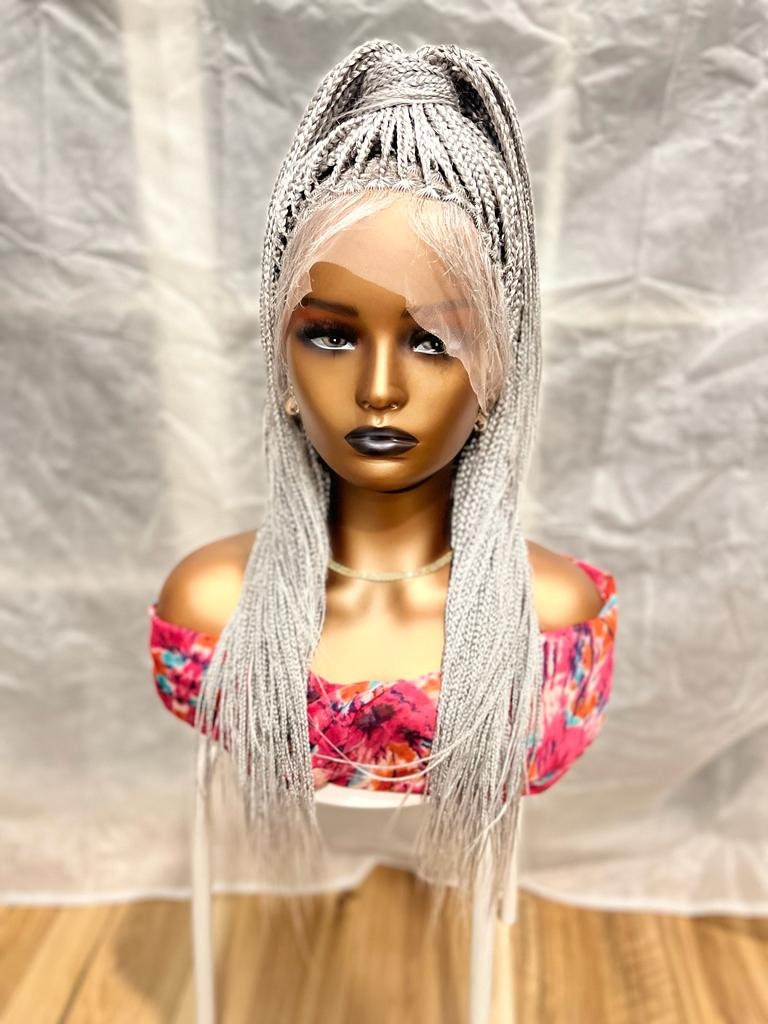Elegantwigs 24" Gray Knotless Braided Wig Made on a Full Lace Wig ...