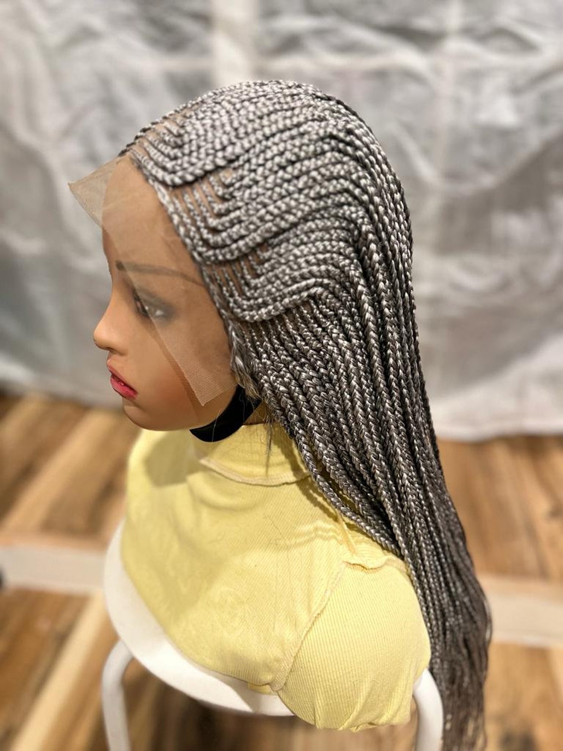 Elegantwigs 26 Braided Lace Frontal Gray Cornrow Wig ready to Ship just ...