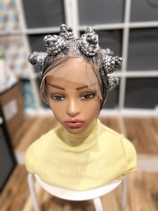 Elegantwigs Gray Braided Bantu Wig Made on a Full Lace ready to Ship ...
