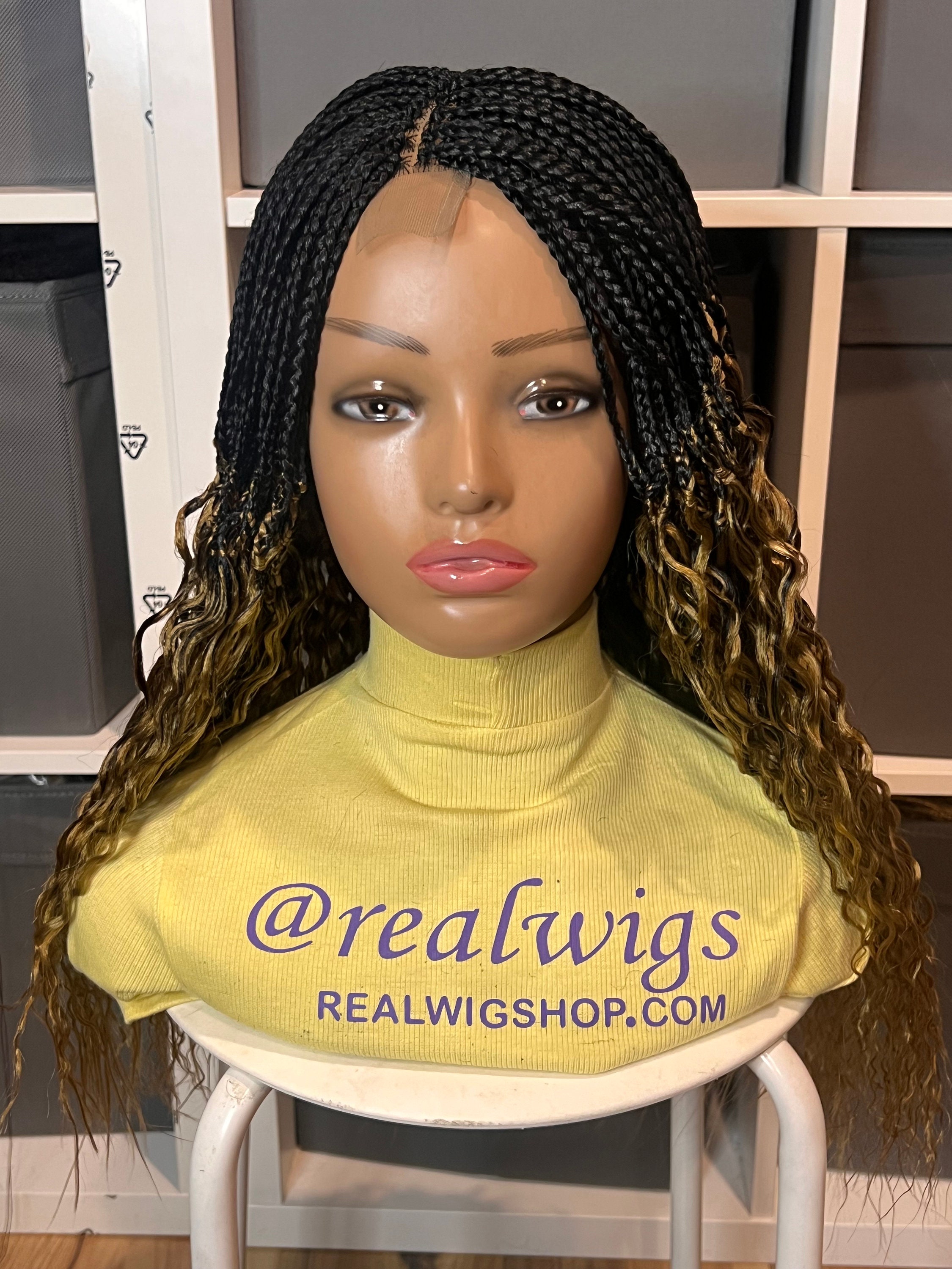 Elegantwigs 22" Black and Gold Handmade Two-tone Braided Wig With Curly ...