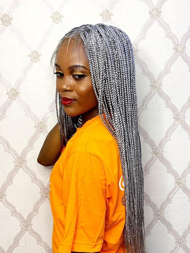 Elegantwigs 26 Gray Knotless Box Braid Wig ready to Ship just as ...