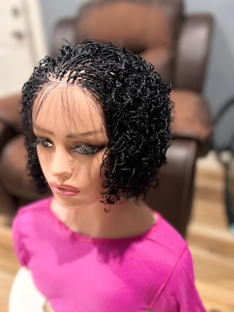 Handmade Black Braided Micro Twist Wig: 14" Full Lace Wig - Etsy