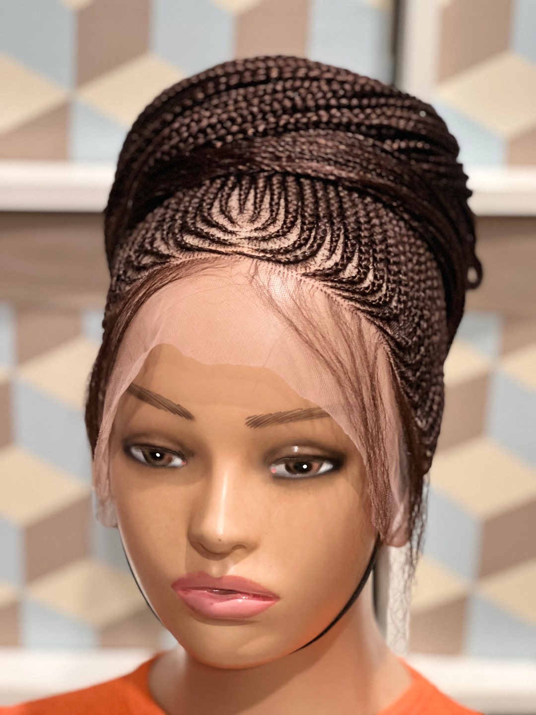Elegantwigs 30 Brown Cornrow Braided Ponytail Made on a Full Lace Wig ...