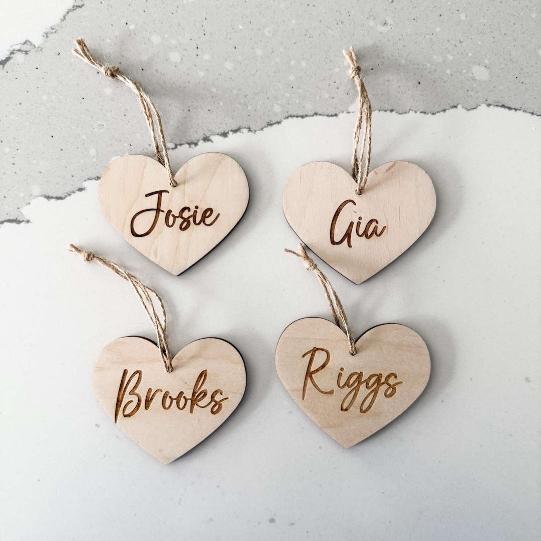 Wooden Heart Name Tag Valentine's Day Engraved Heart Name Tag Easter ...