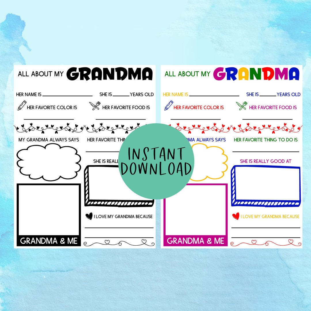 All About Grandma Printable Mothers Day Gift for Gma Print at Home Kids ...