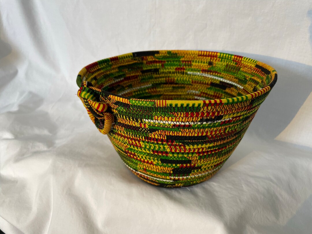 Large African Fabric Covered Rope Bowl - Etsy