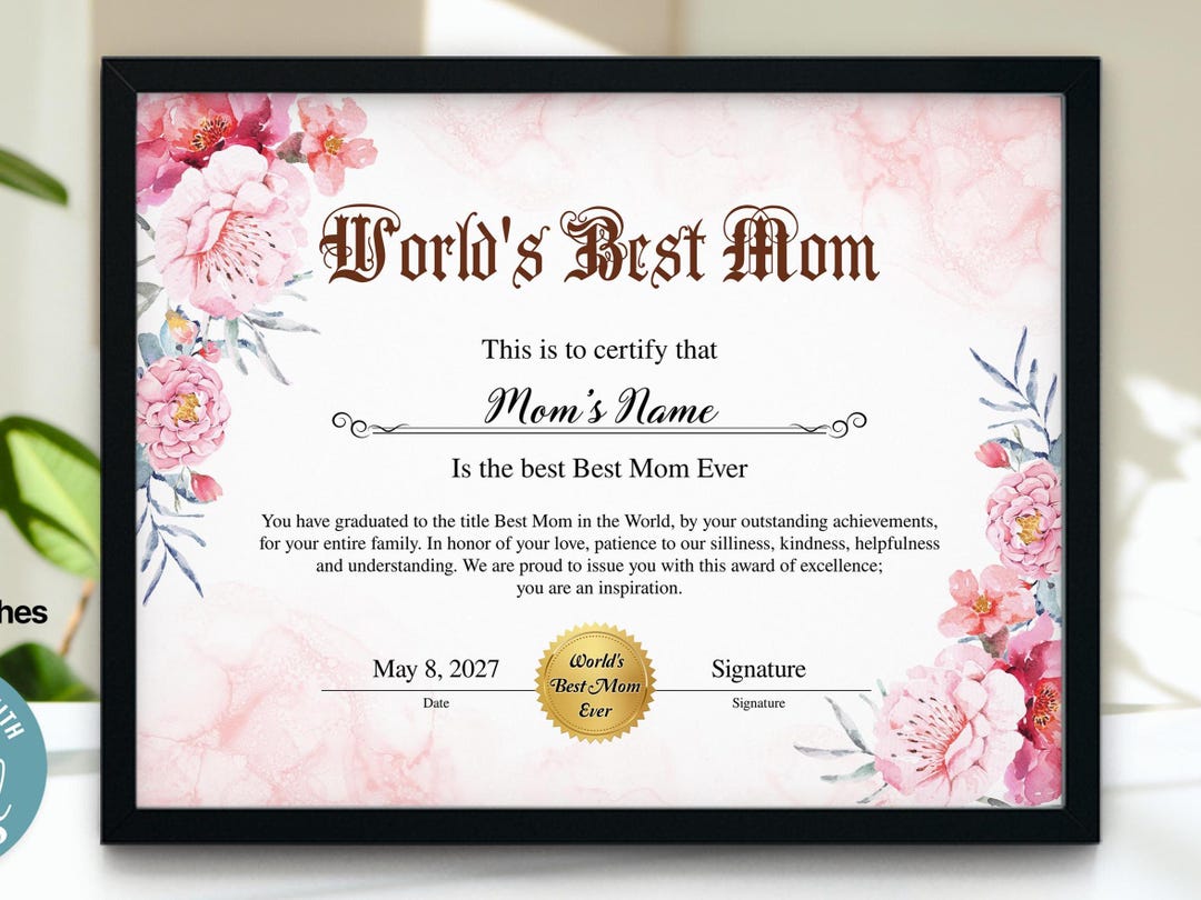 Printable Best Mom Certificate Template, Customizable Gift for Mom ...