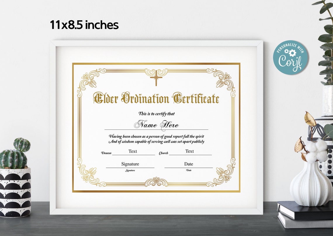 Elder Ordination Certificate, Printable Certificate of Ordination ...