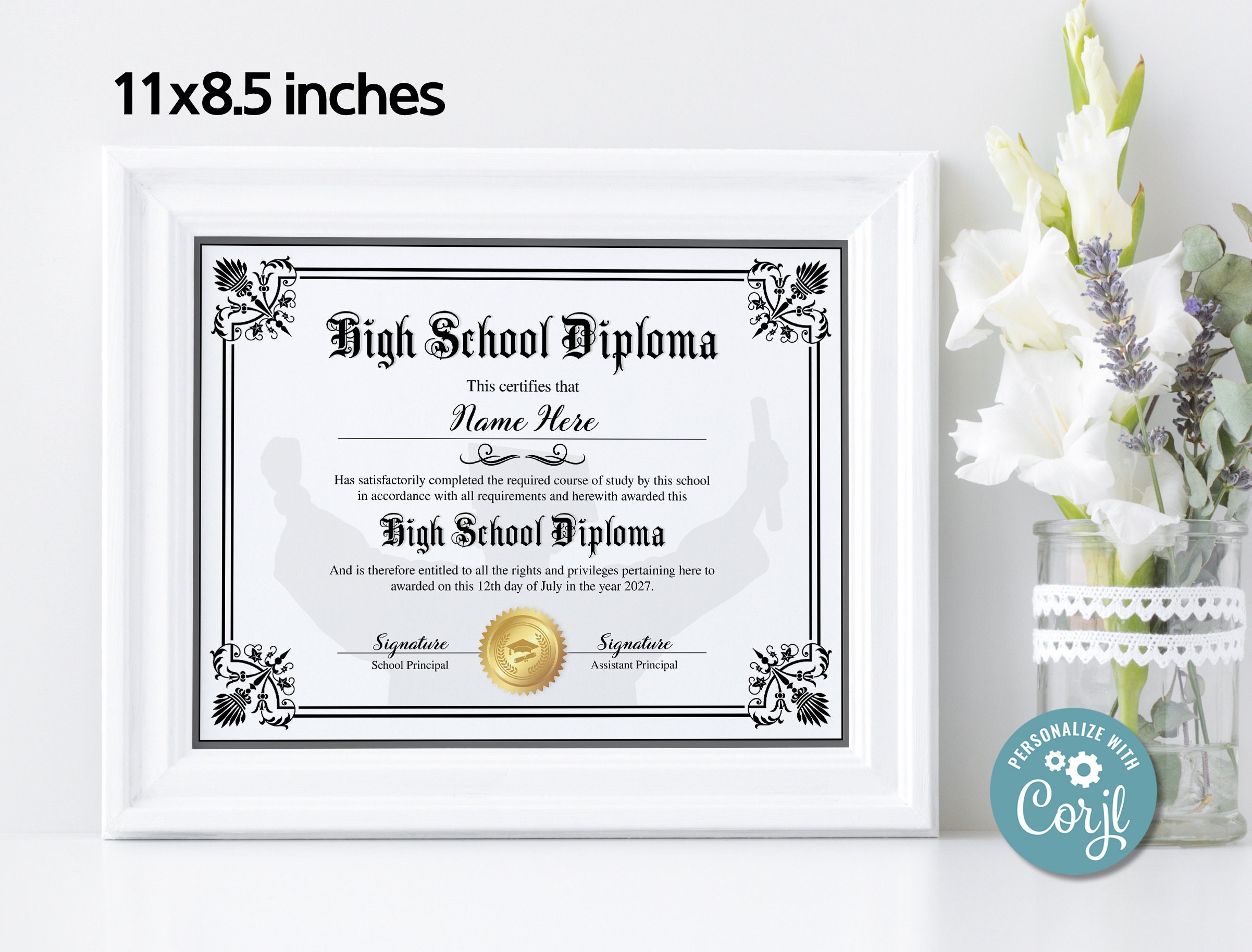 High School Diploma Template, Printable Editable Home School Diploma ...