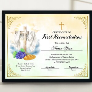 First Reconciliation Certificate, Printable Certificate of First ...