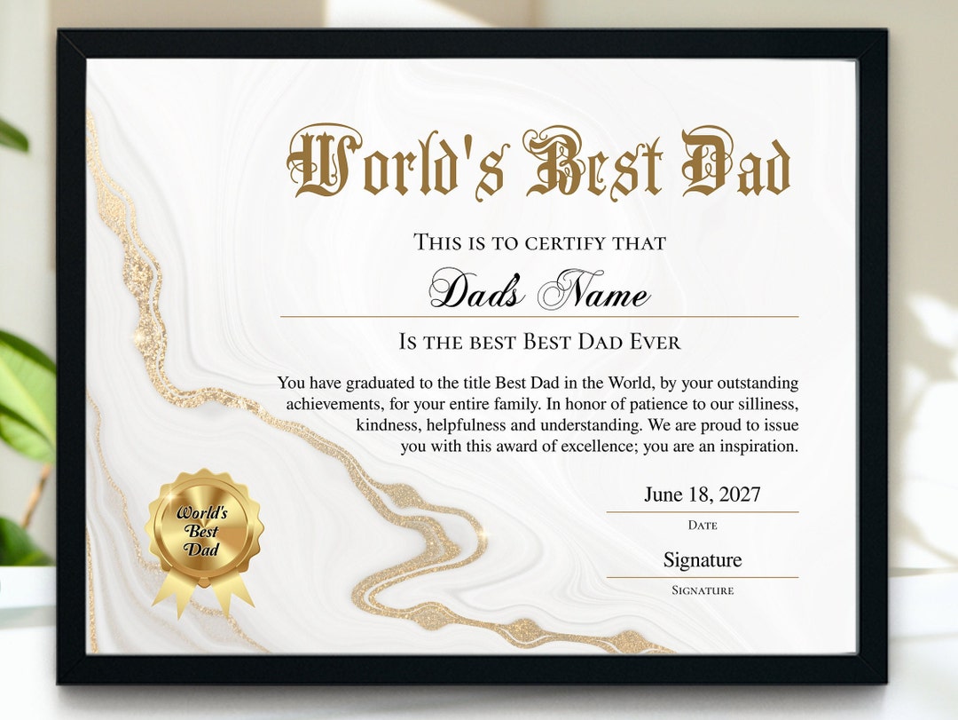 World's Best Dad Certificate Award, Printable Editable Best Dad Award ...