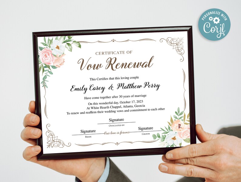 Vow Renewal Certificate, Editable Printable Wedding Certificate ...